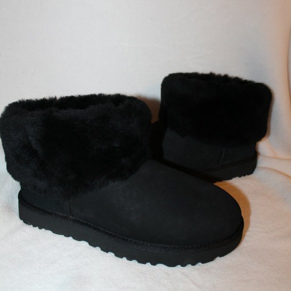 UGG | Shoes | Ugg Mini Suede Fluff Cuff Shearling Boots Black | Poshmark